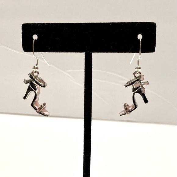 Jewelry | High Heel Dangle Pierced Earrings Silver Tone Black With ...